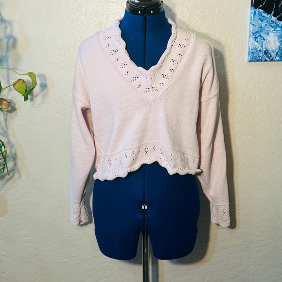 Sweaters | Pink Cottagecore Cropped Knit Sweater | Poshmark